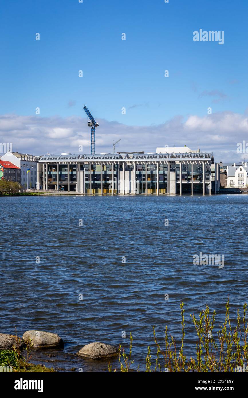 Reykjavik's City Hall modern steel and glass building by the Tjornin ...
