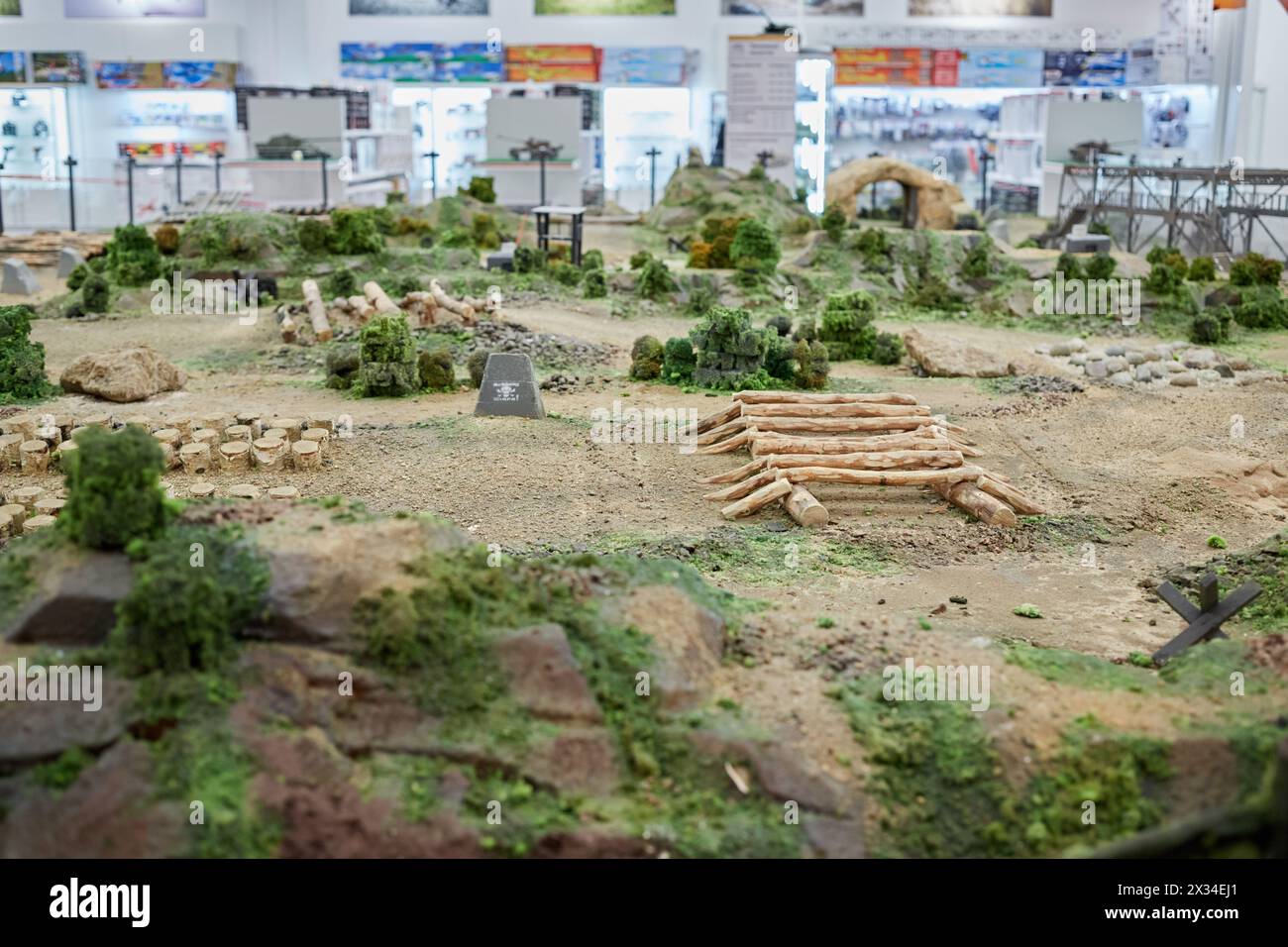 MOSCOW, RUSSIA - APR 02, 2016: Miniature of reconstructed battlefield ...