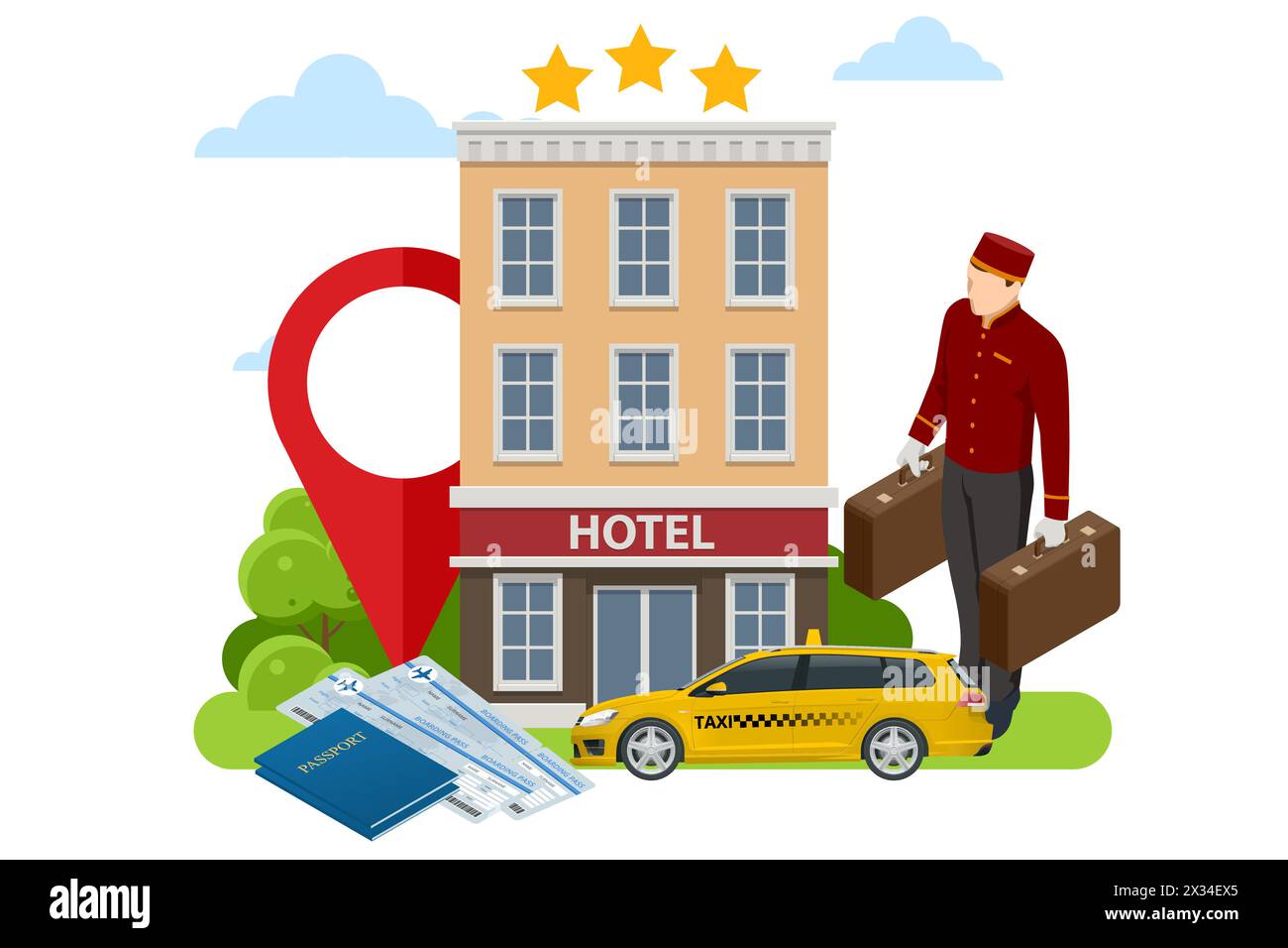 Isometric online hotel booking concept. Buying ticket with smartphone ...