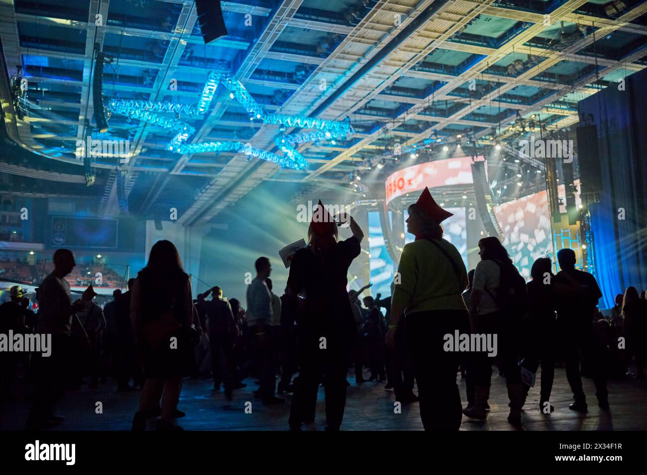 MOSCOW, RUSSIA - NOV 28, 2015: Spectators enjoy Disco 80 concert show ...