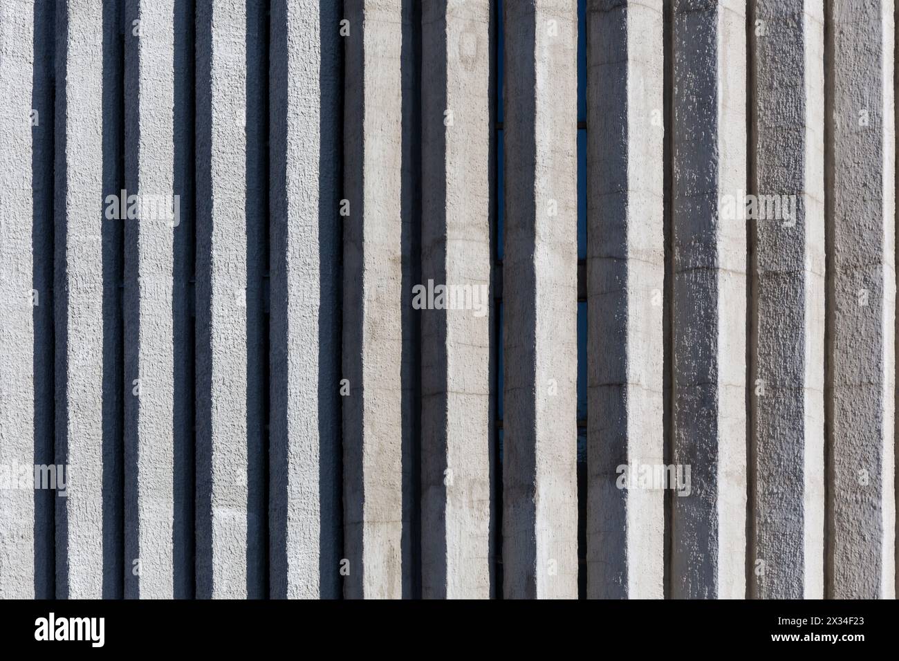 Geometric grey columnar facade close-up view of the Hallgrimskirkja ...