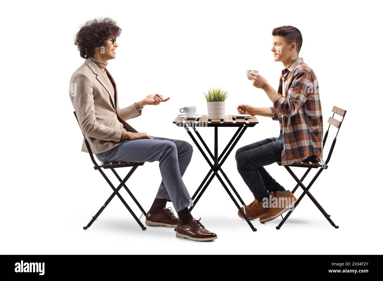 Guys in a cafe sitting and talking isolated on white background Stock ...