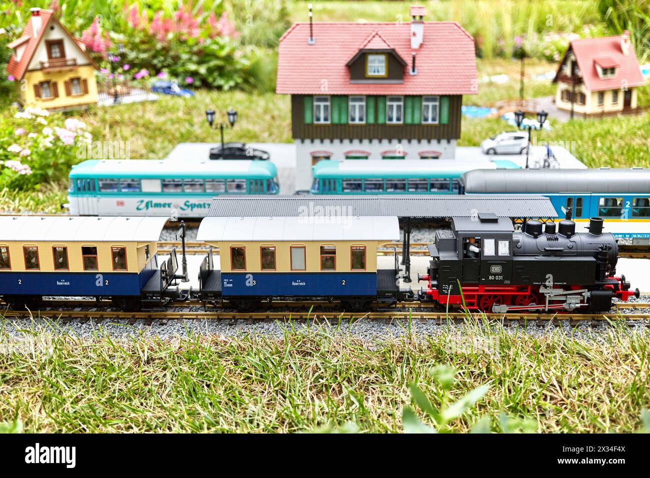MOSCOW, RUSSIA - JUN 26, 2015: Layout of old railway station with rails ...