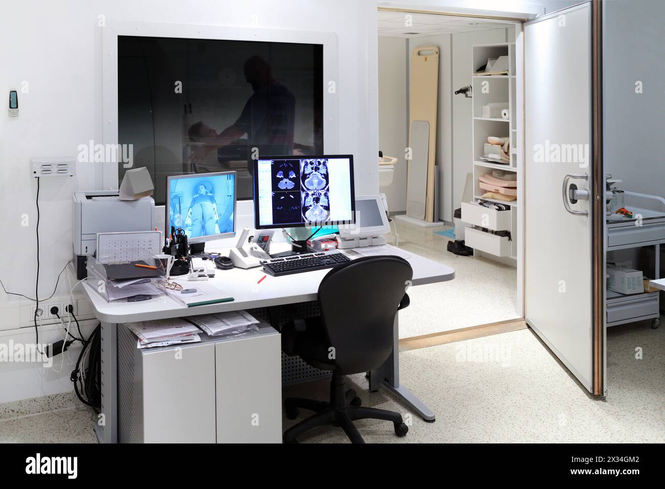 Interior of X-ray control room with all necessary computer equipment ...