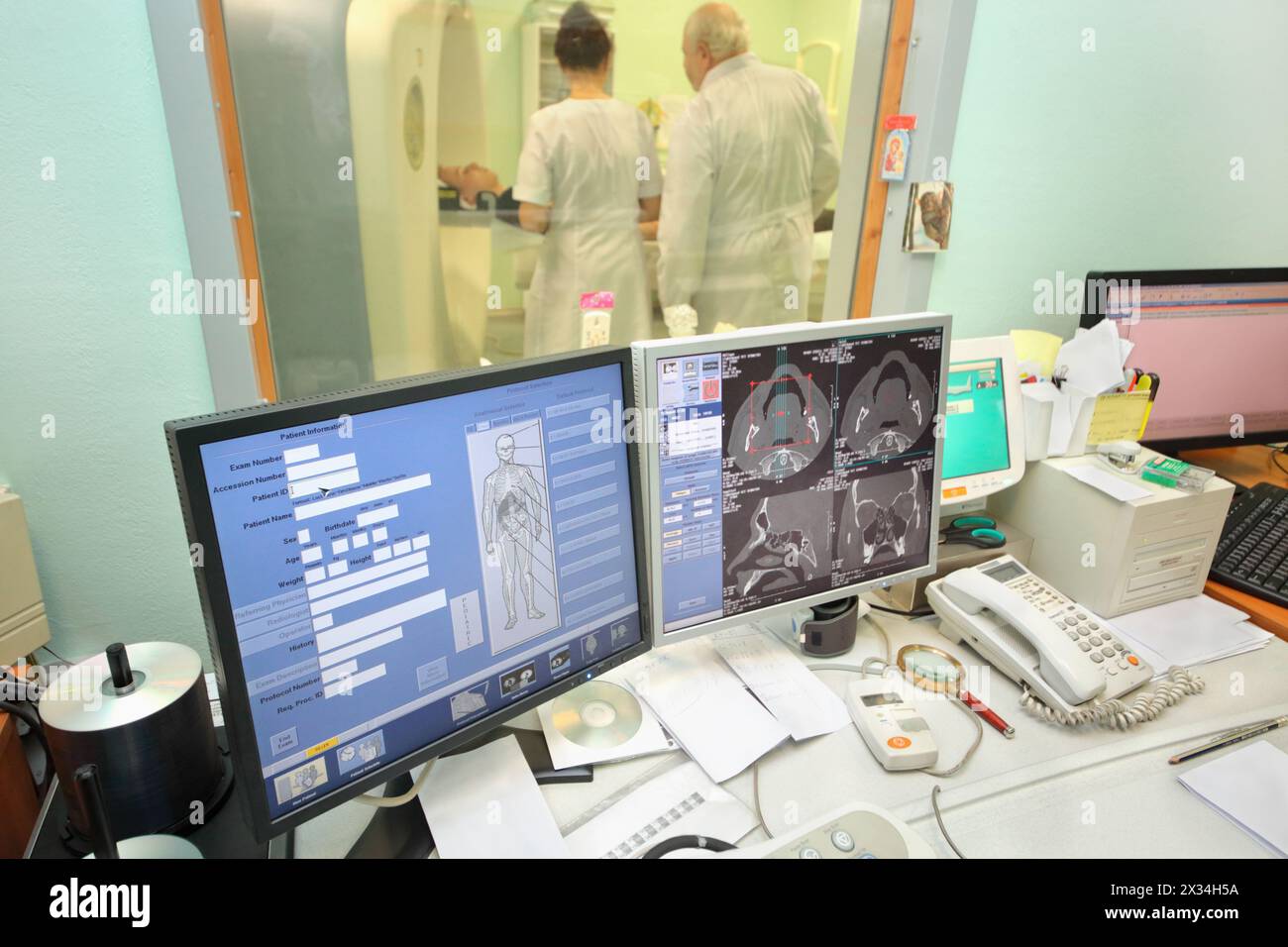 MOSCOW - AUG 31, 2015: New CT (computed tomography) scanner controll ...