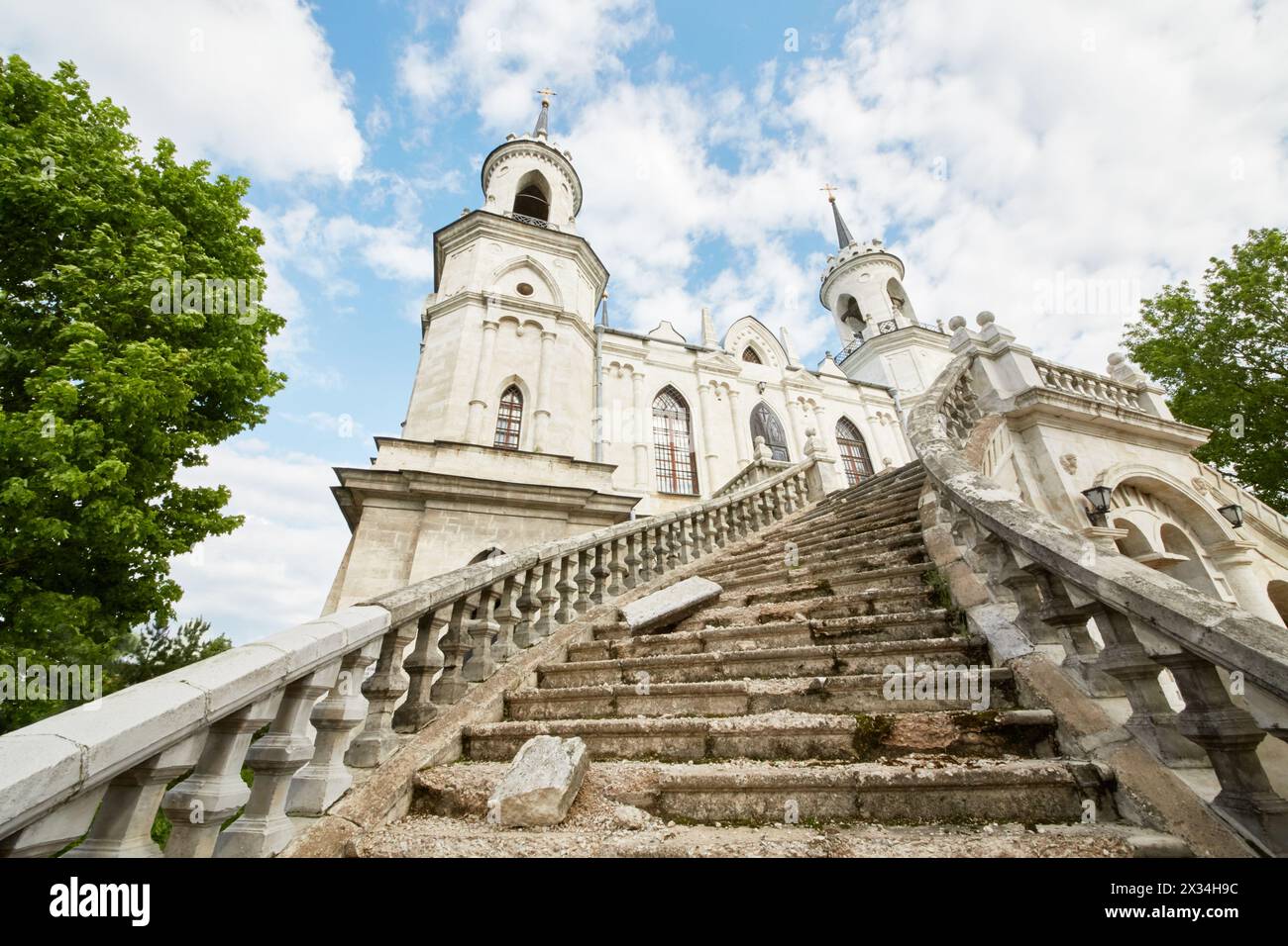 Facade and stone stairs of the neo-Gothic Church of the Vladimir icon ...