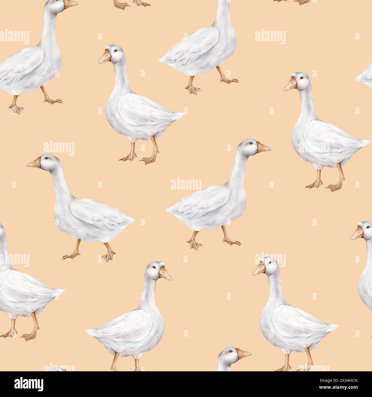 Watercolor seamless pattern with goose bird. Repeat pattern pastel ...
