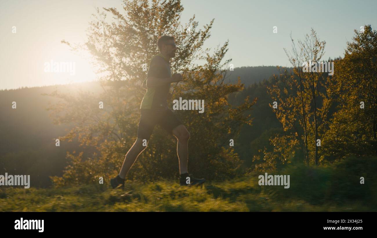 Happy Caucasian male man guy athlete sport sprinter runner jogging ...