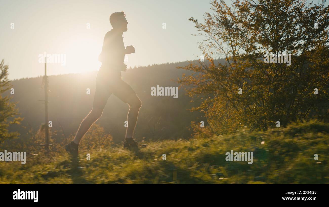 Happy Caucasian male man guy athlete sport sprinter runner jogging ...
