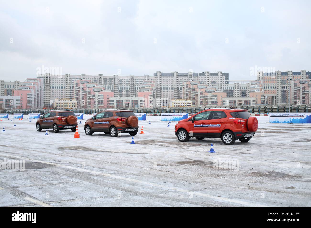 MOSCOW - DEC 05, 2014: New cars at the opening of the Academy of safe ...