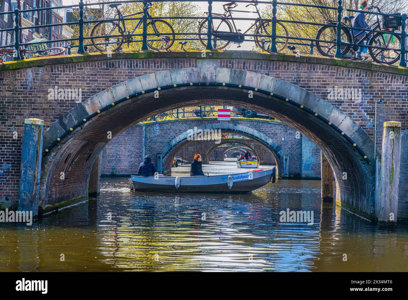 Amsterdam, Netherlands, channel with seven bridges, cityscape of ...