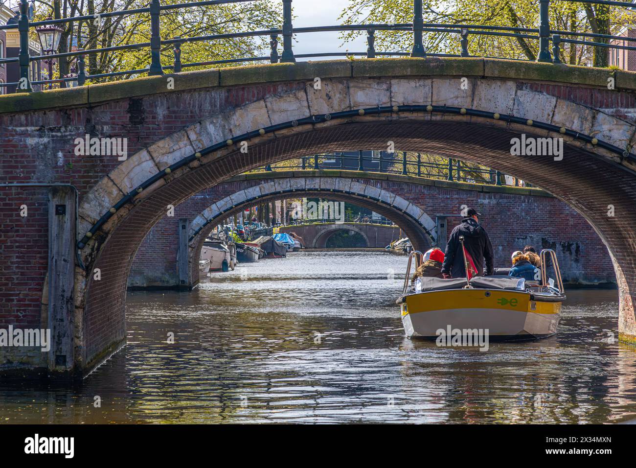 Amsterdam, Netherlands, channel with seven bridges, cityscape of ...
