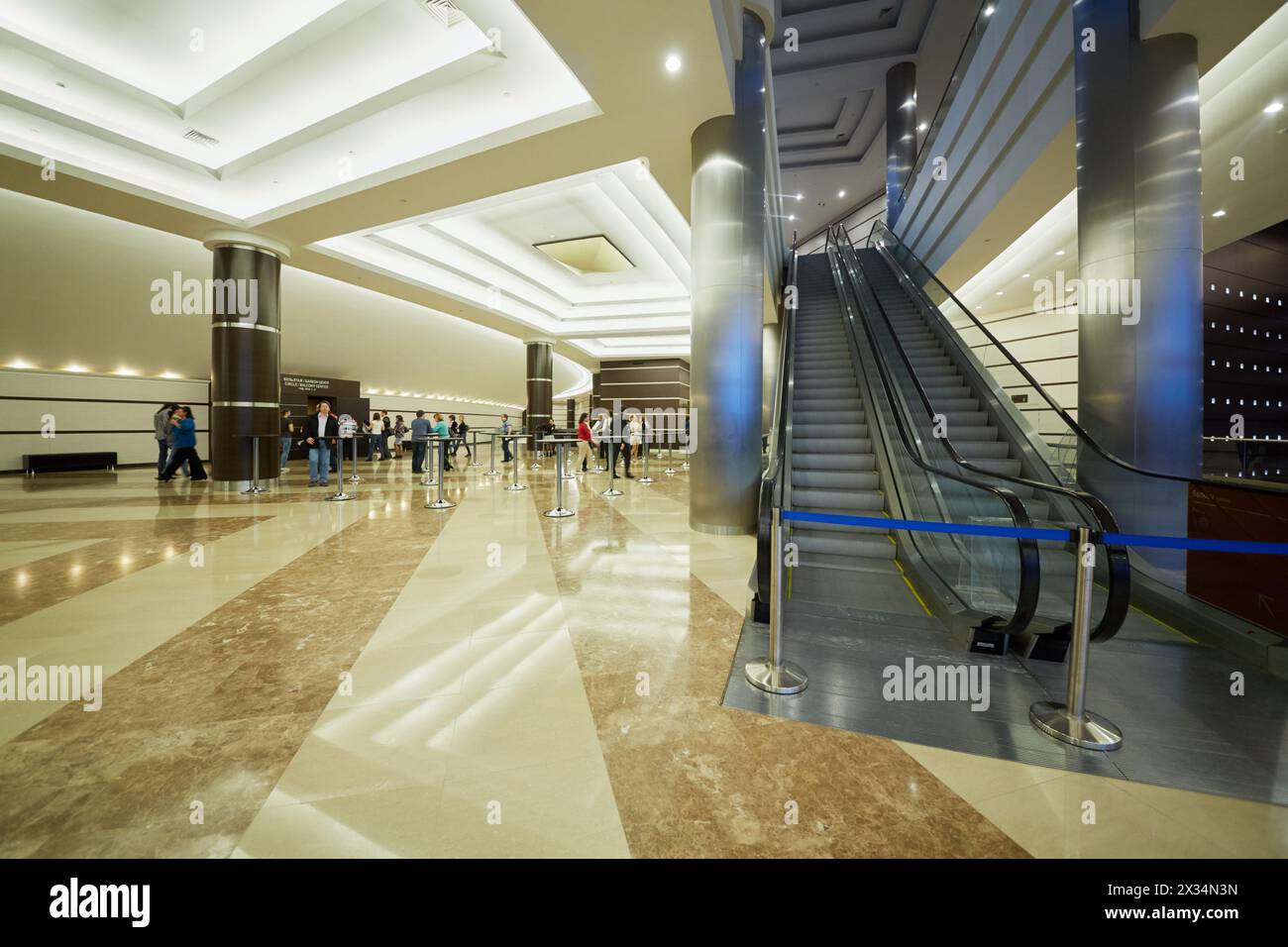 MOSCOW, RUSSIA - APR 24, 2015: People in lobby of Crocus city hall at ...
