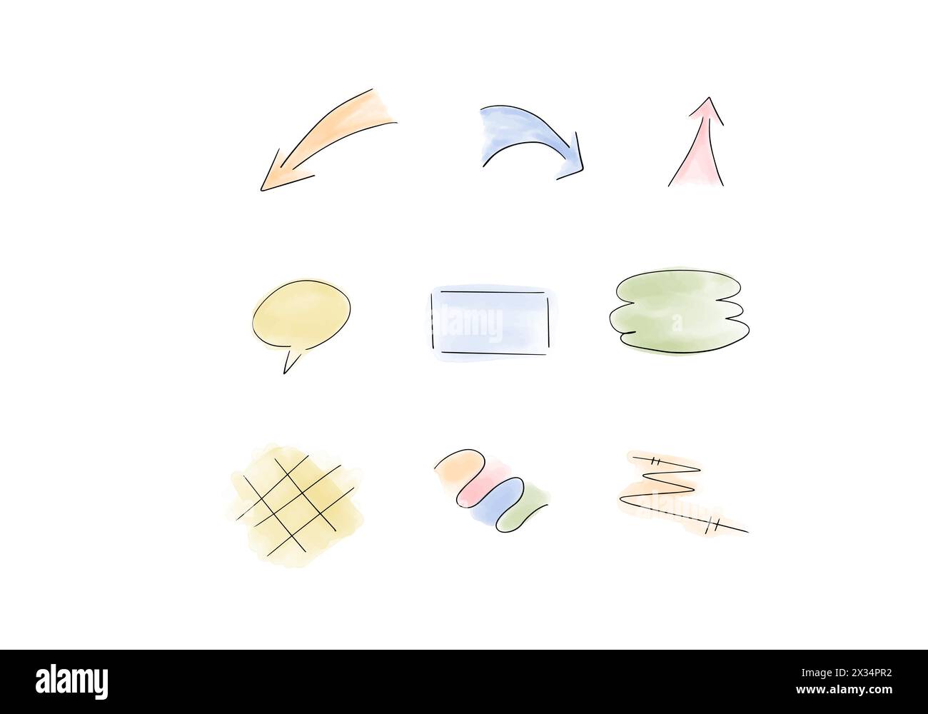 Set of watercolor doodle elements, vector illustration Stock Vector ...