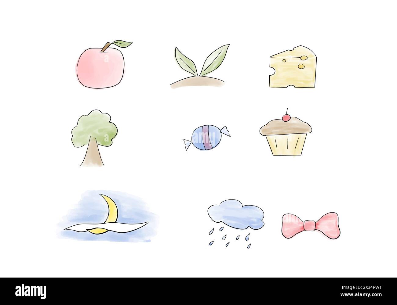 Set of watercolor doodle elements, vector illustration Stock Vector ...