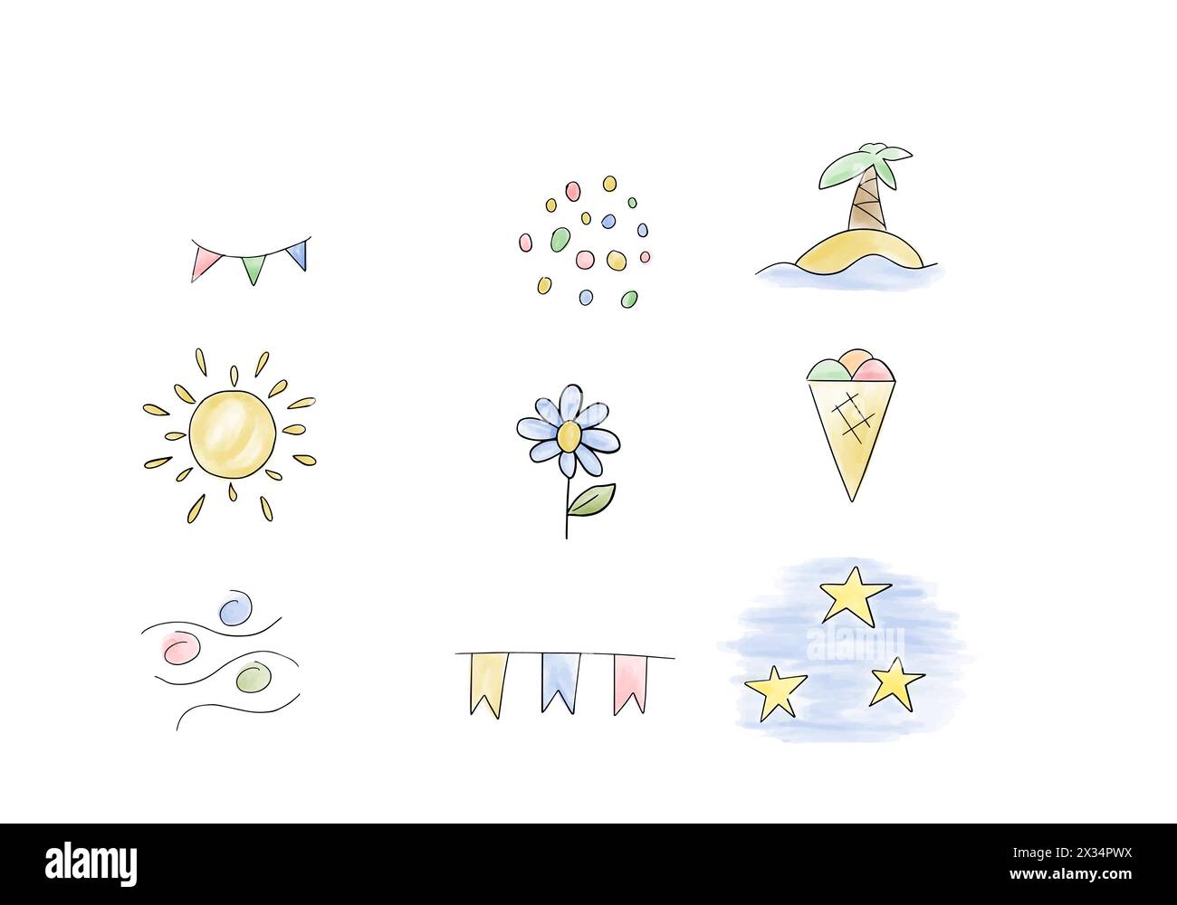 Set of watercolor doodle elements, vector illustration Stock Vector ...