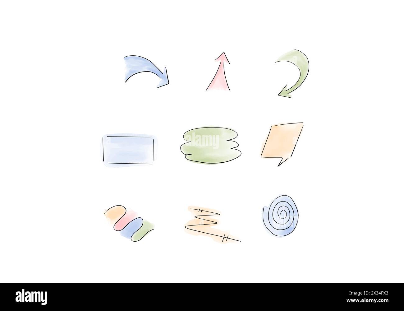 Set of watercolor doodle elements, vector illustration Stock Vector ...