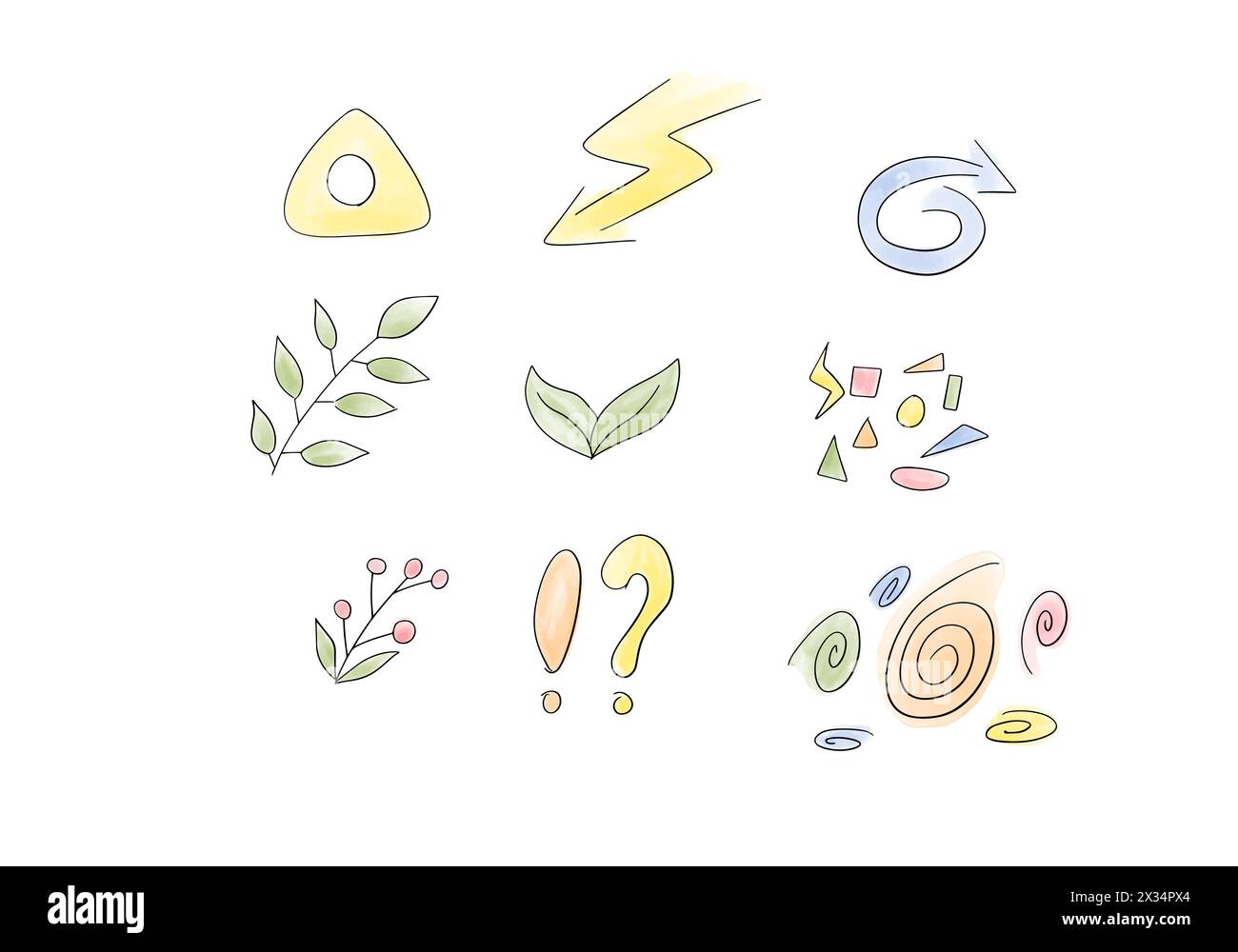Set of watercolor doodle elements, vector illustration Stock Vector ...