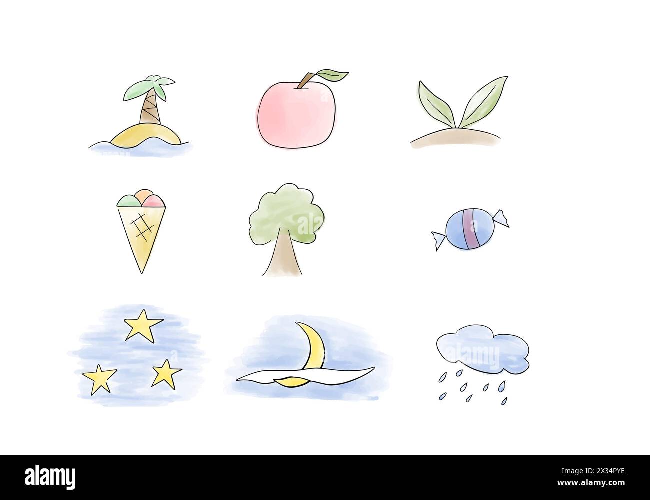 Set of watercolor doodle elements, vector illustration Stock Vector ...