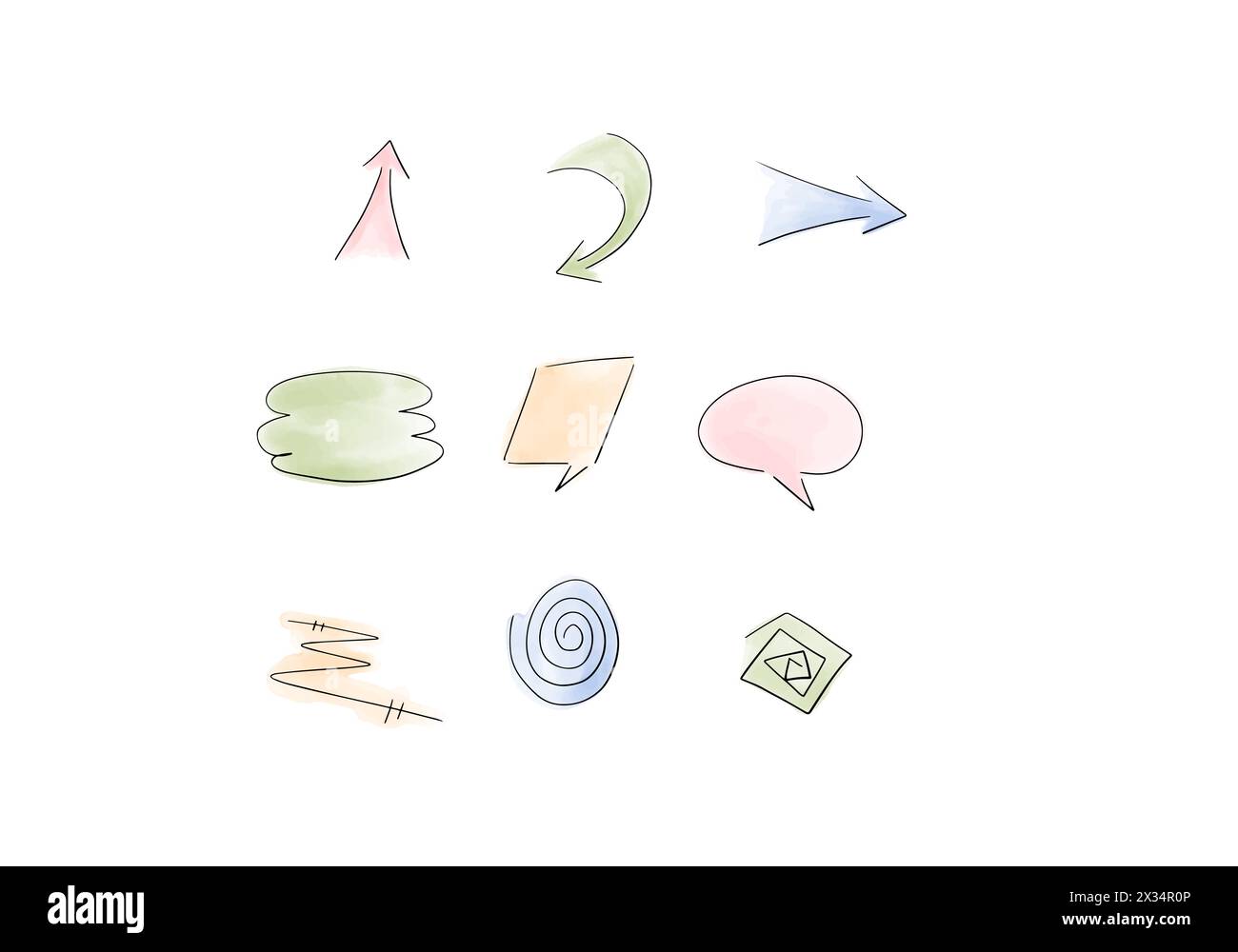 Set of watercolor doodle elements, vector illustration Stock Vector ...