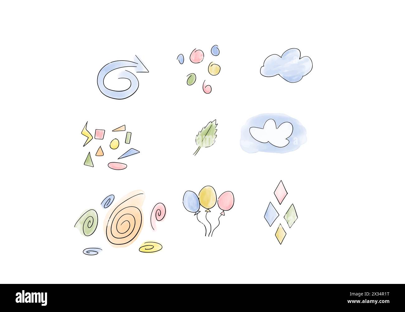 Set of watercolor doodle elements, vector illustration Stock Vector ...