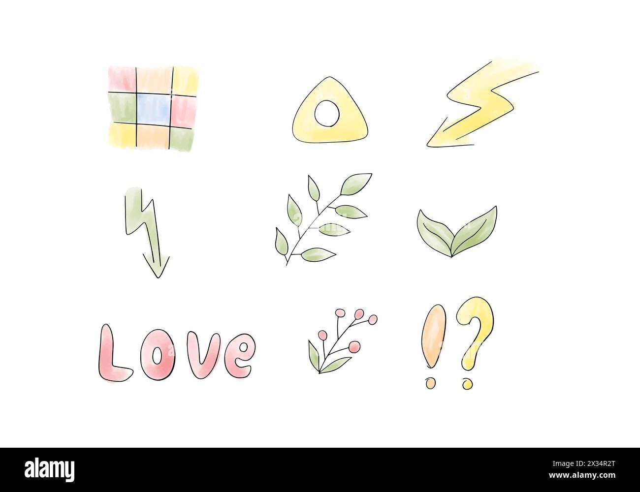 Set of watercolor doodle elements, vector illustration Stock Vector ...