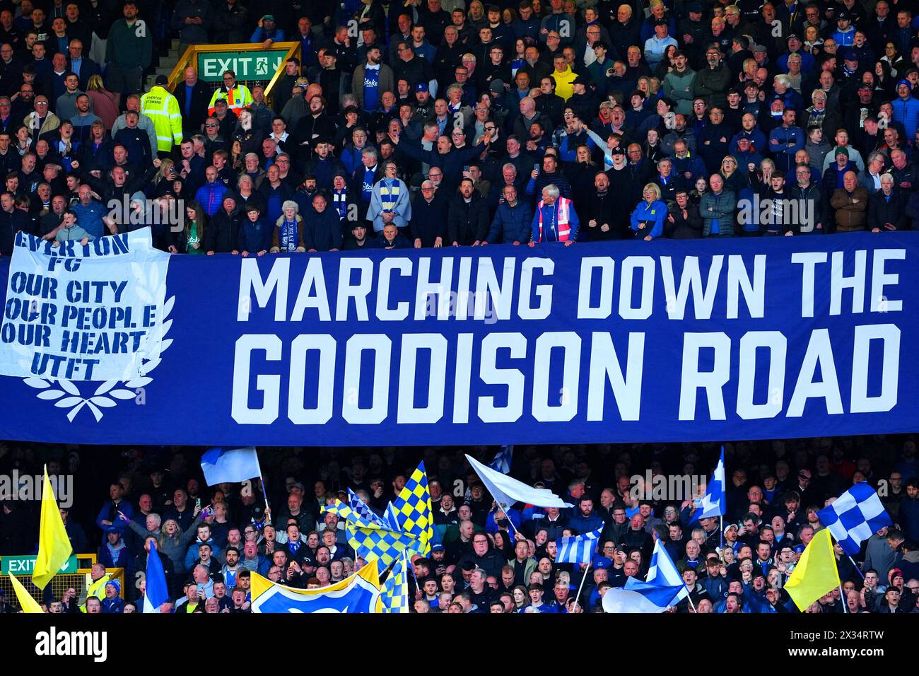 A general view of an Everton banner in the stands ahead of the Premier ...