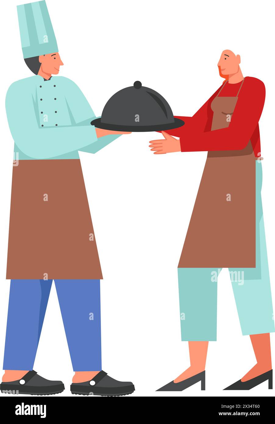 Restaurant cook and waitress, vector flat style design illustration ...