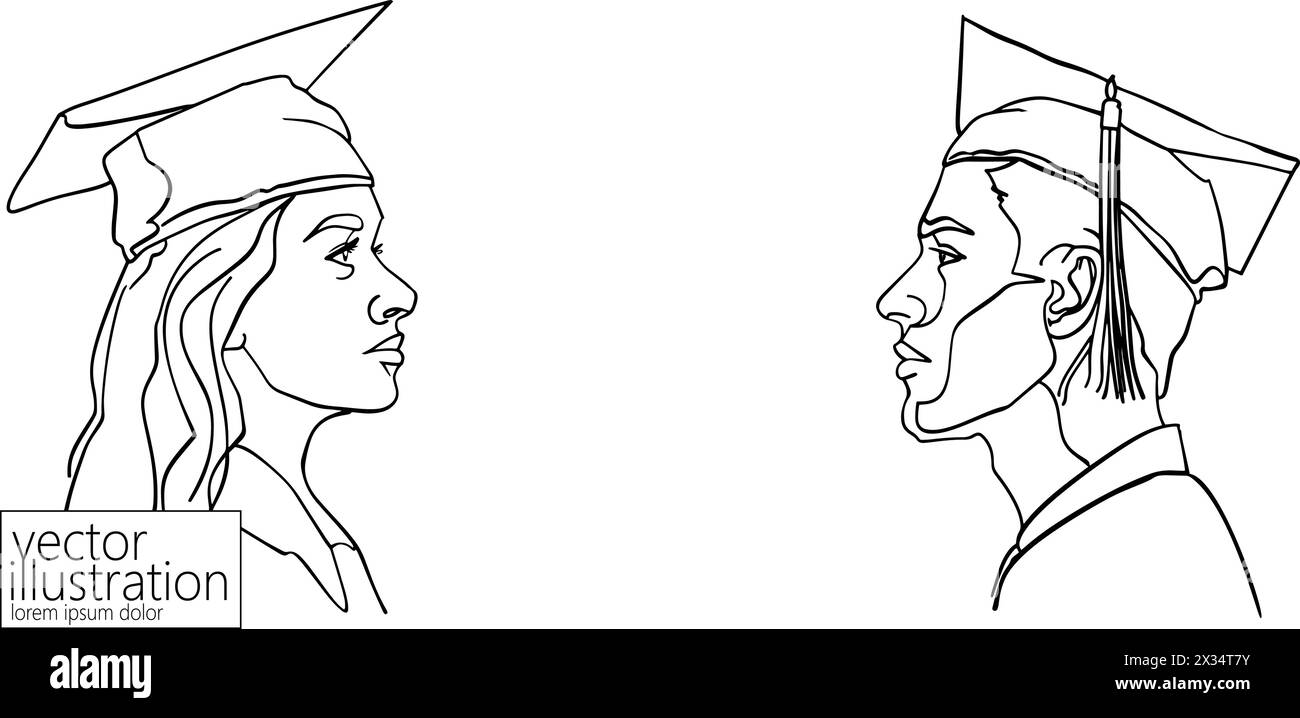 Single continuous line art graduation man and woman. Celebration ...