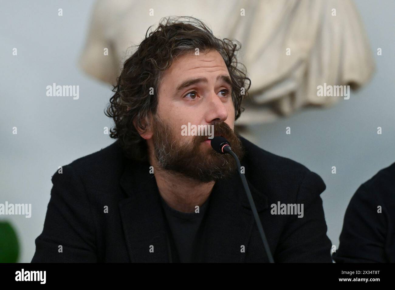 Rome, Italy. 24th Apr, 2024. Tommaso Paradiso is speaking at the press ...