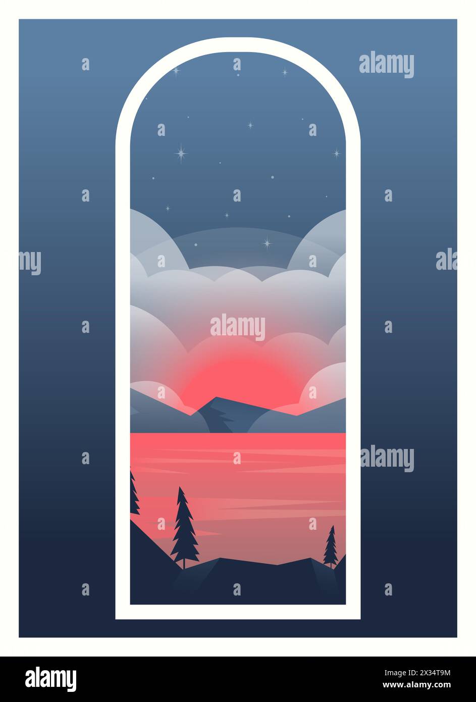 Aesthetic cloudy blue mountains sunrise landscape view. Morning ...