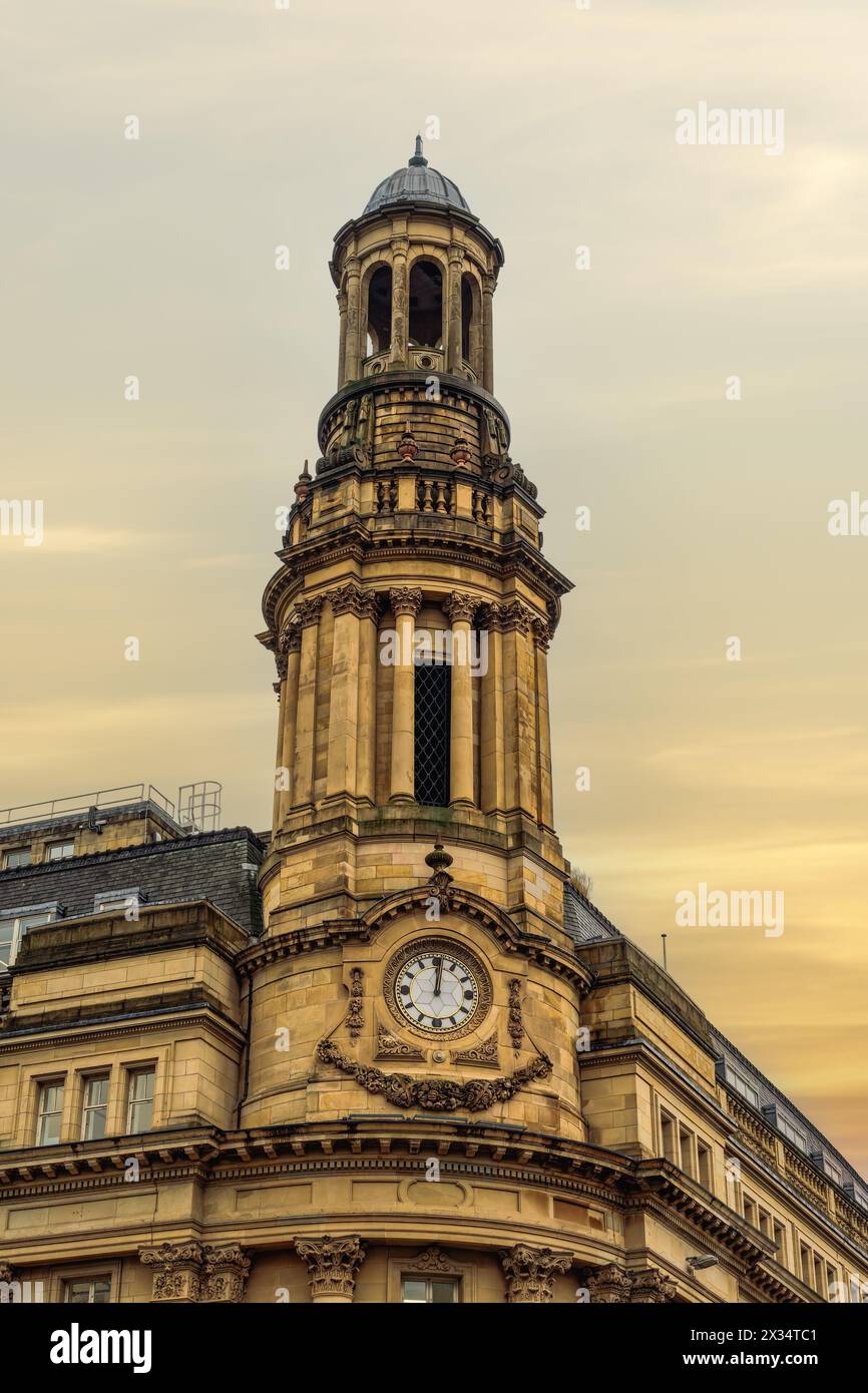Royal Exchange Building Clock Tower in Manchester, UK Stock Photo - Alamy
