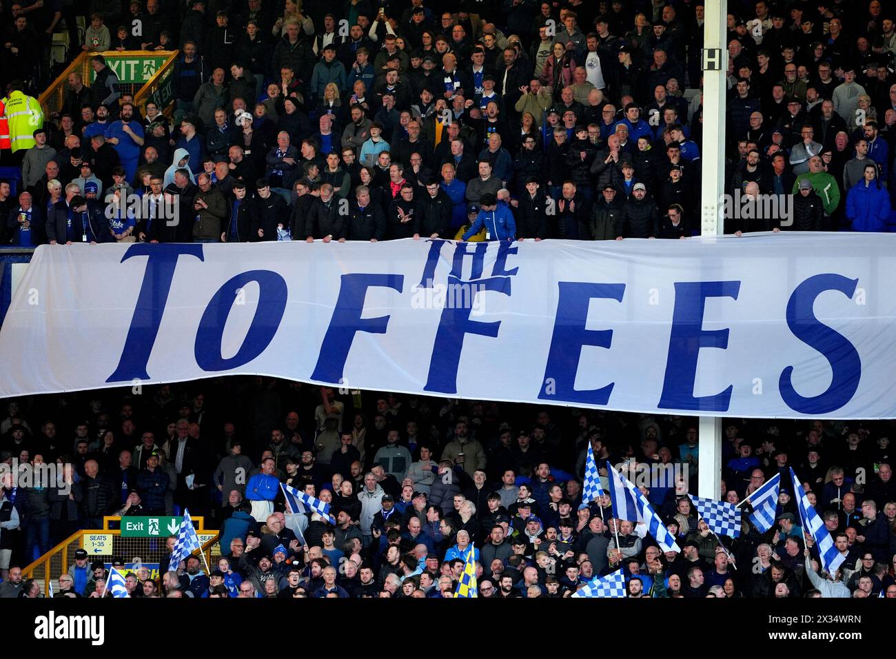 A general view of an Everton banner in the stands ahead of the Premier ...
