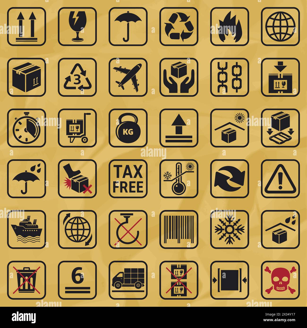 Set of packaging symbols on cardboard background. Vector illustration ...