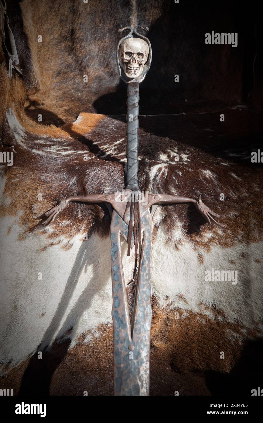 Medieval instrument isolated in the foreground with symbols on its ...