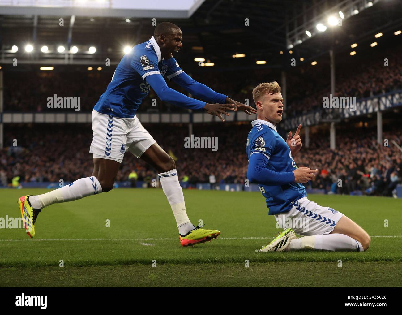 Liverpool, UK. 24th Apr, 2024. Jarrad Branthwaite of Everton celebrates ...