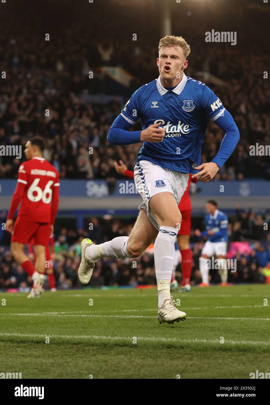 Liverpool, UK. 24th Apr, 2024. Jarrad Branthwaite of Everton celebrates ...