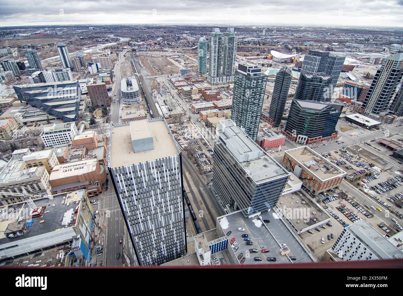 Calgary Alberta Canada, April 03 2024: Aerial Wide Angle downtown ...