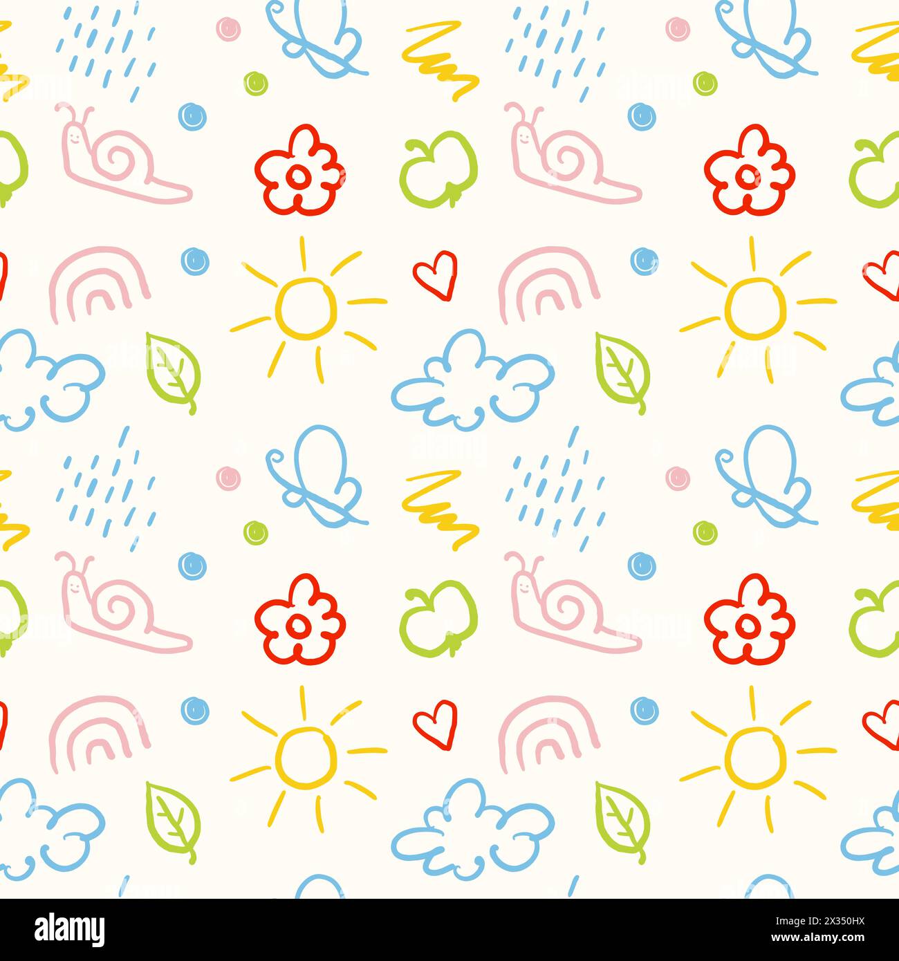 Cute childish doodle seamless pattern. Simple Vector illustration Stock ...