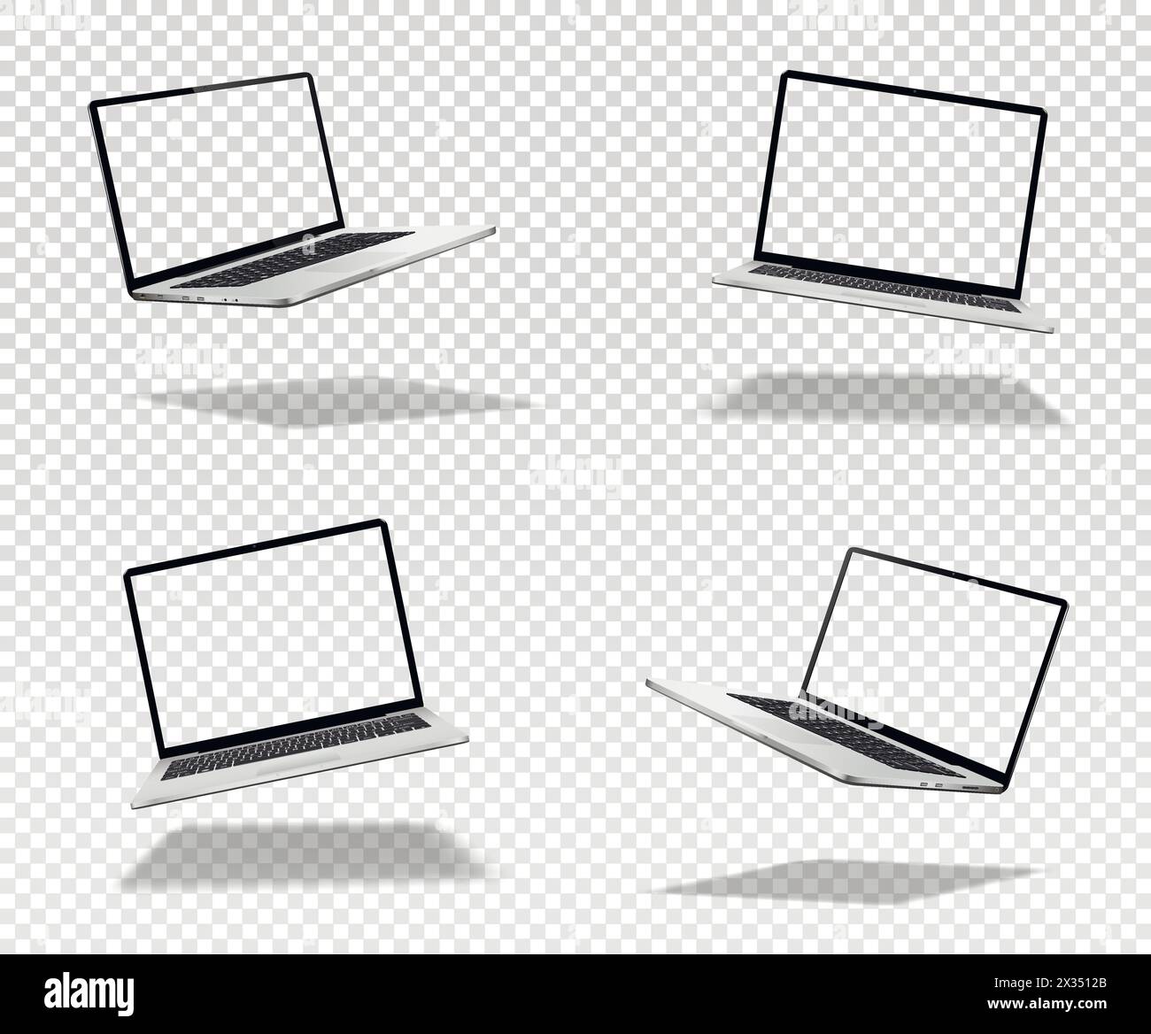 Laptop blank screen mockup. Realistic laptop in different positions ...
