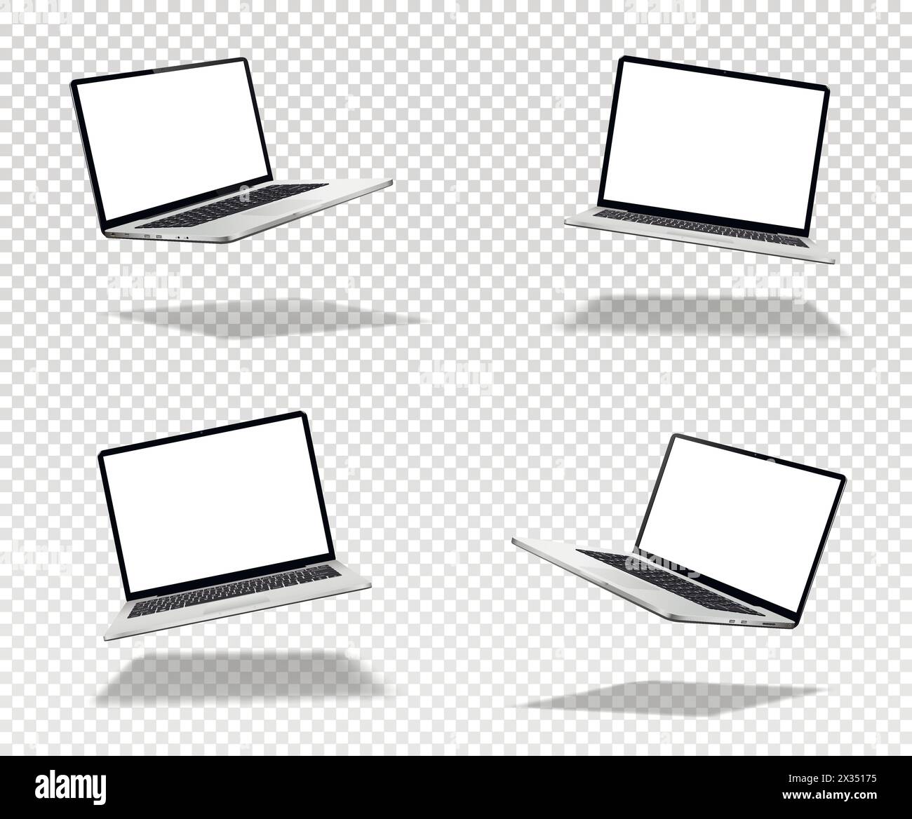 Set of vector float or levitate laptops with blank screen isolated on ...
