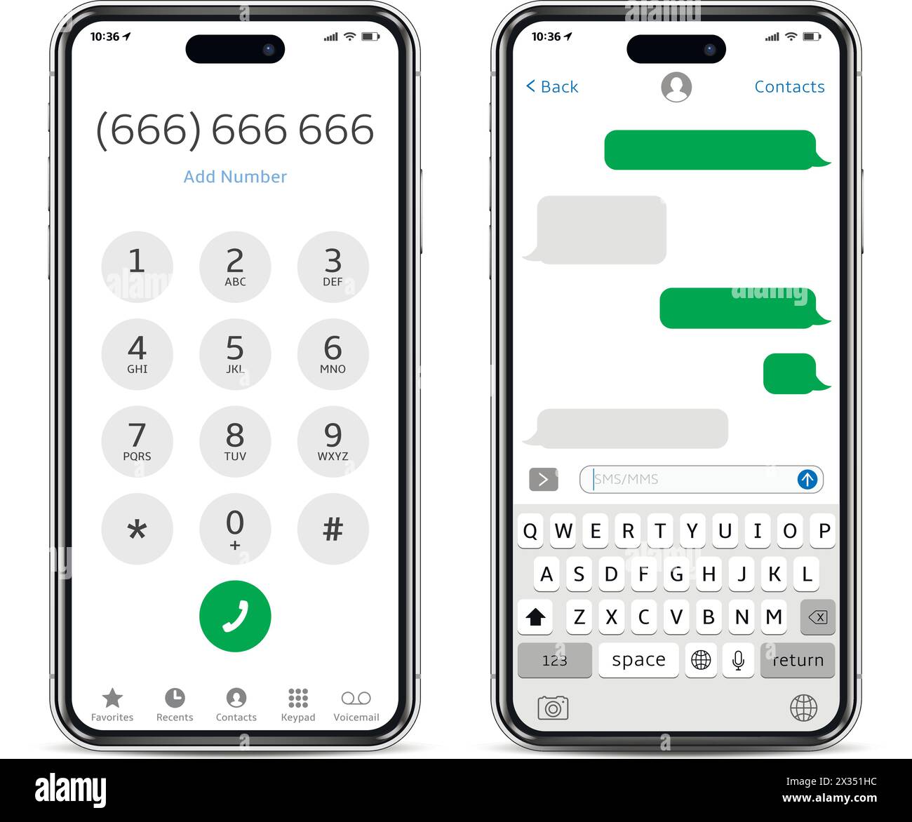 Cellphone mock up keypad and virtual keyboards. Vector illustration ...