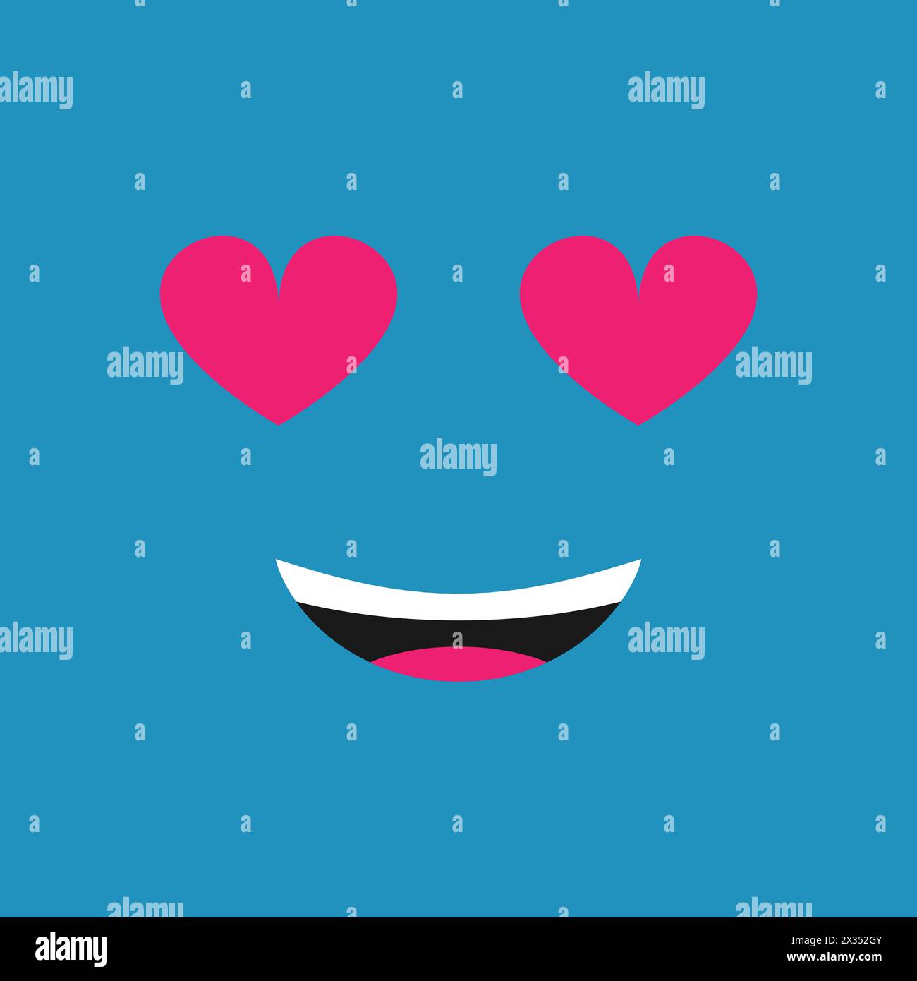 Smiling love face with heart shaped eyes on color background. Vector ...