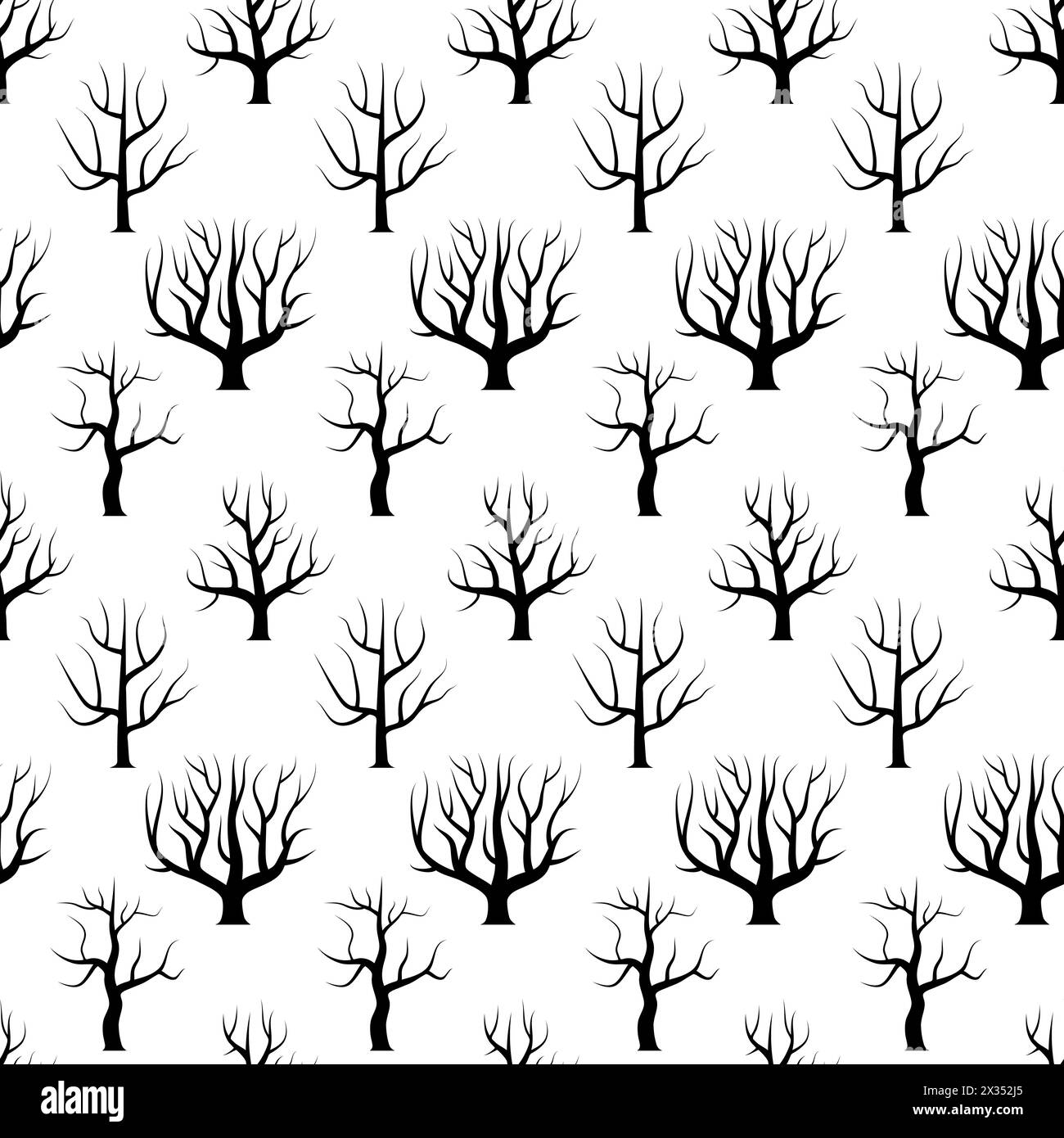 Seamless black and white curved trees without leaves backgrounds ...