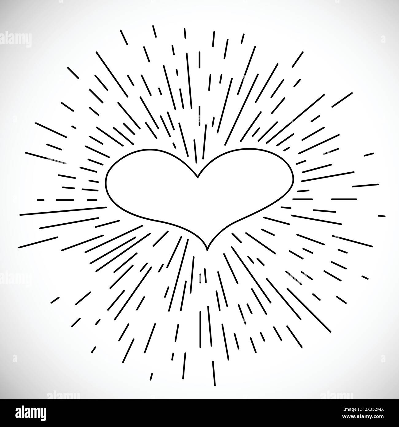 Heart with Hand Drawn Vintage Bursting Rays. Retro Design Element ...