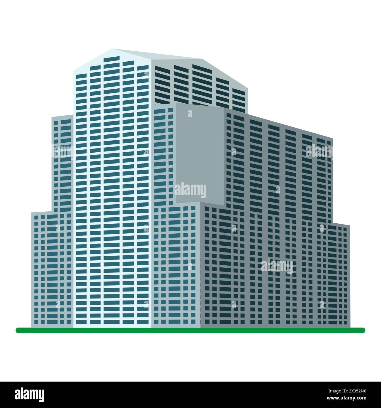 A modern high-rise building on a white background. View of the building ...