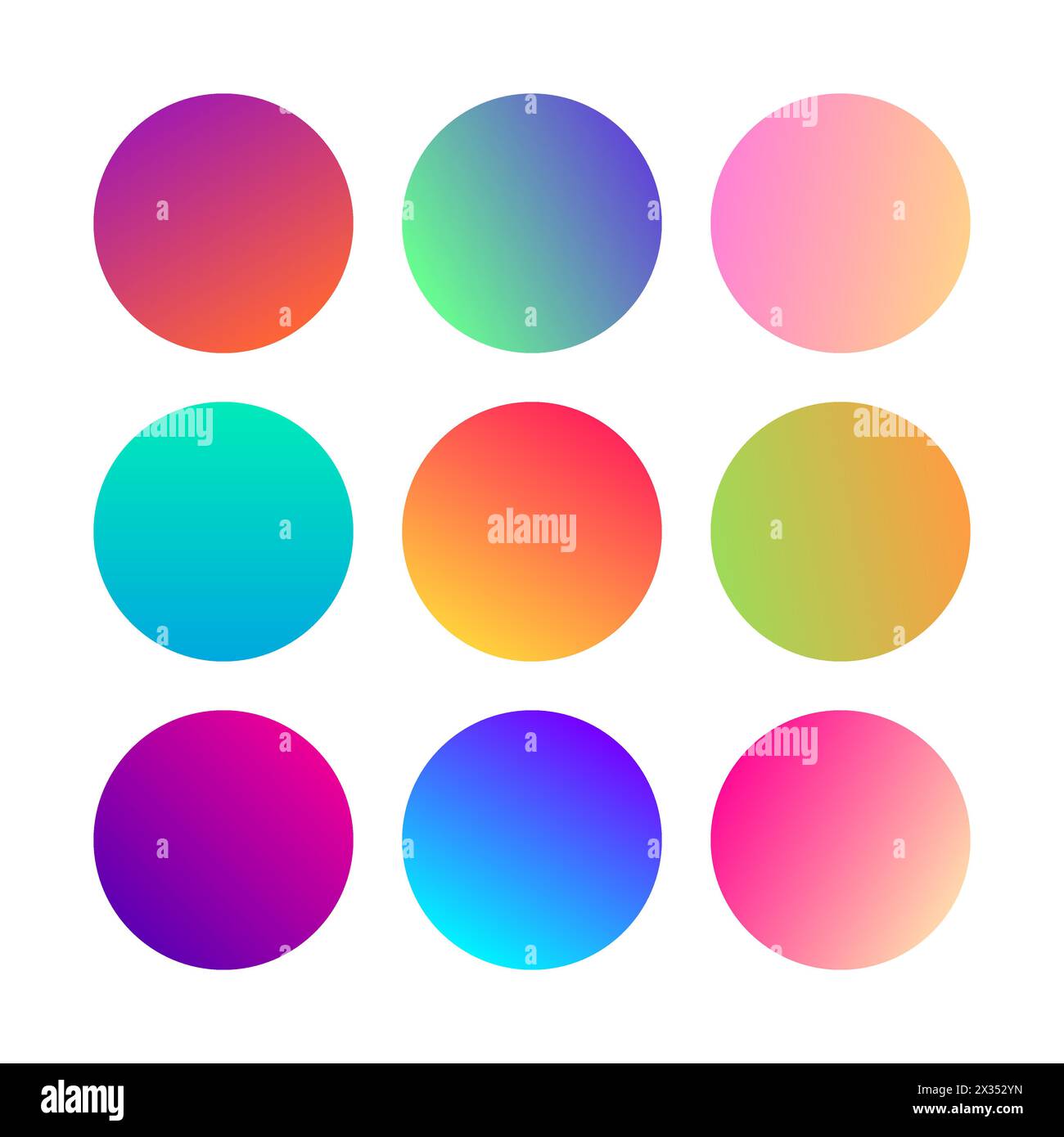 Round Gradients spheres. Set of nine trendy multicolored Gradients ...