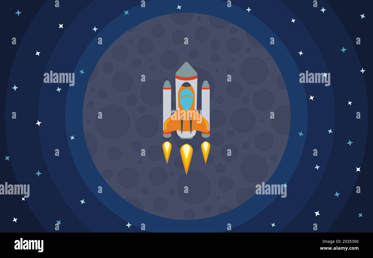 The rocket flies against the backdrop of the planet. The rocket in ...