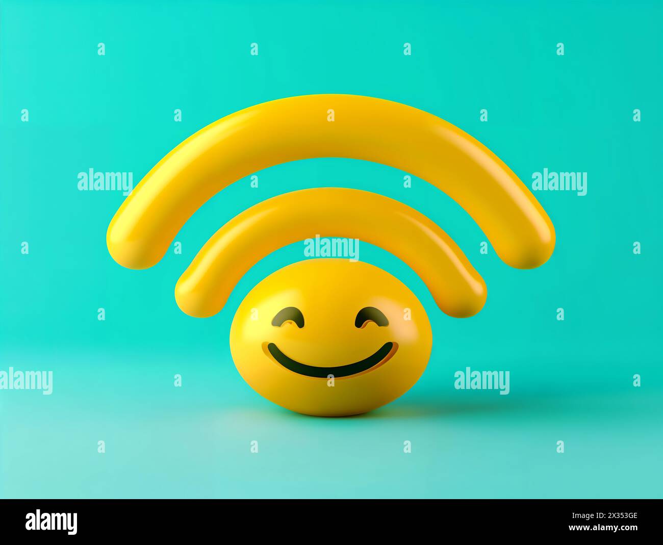 Smilie face wi fi symbol emoji 3d character render happy Stock Photo ...