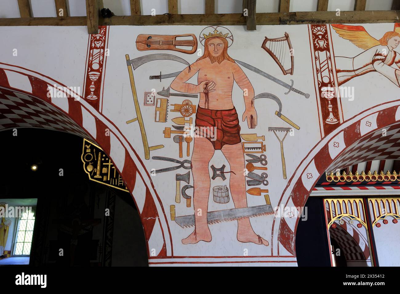 Colourful wall painting depicting Jesus, St Teilo's Church, St Fagans ...